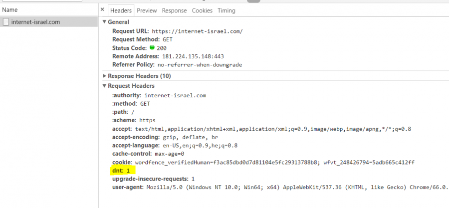 do not track header | אינטרנט ישראל